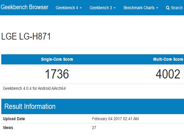 LG H871 with Snapdragon 820 appears on Geekbench - Gizbot News