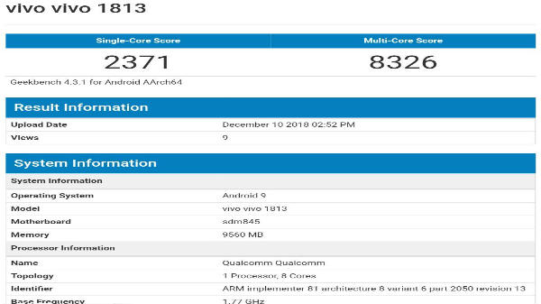 Vivo Z3 Pro with 10GB RAM and Snapdragon 845 SoC appears online on GeekBench - Gizbot News