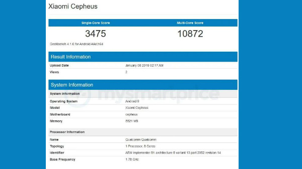 Xiaomi Cepheus (Mi 9) with Qualcomm Snapdragon 855 SoC spotted on GeekBench - Gizbot News